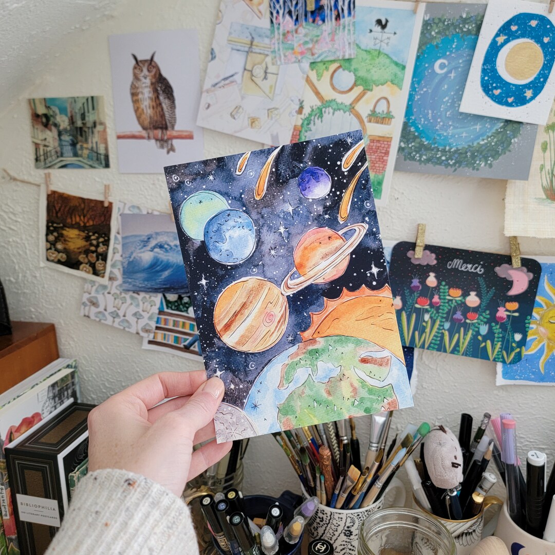 Happy Solar System Art Print of Hand-painted Watercolor - Etsy