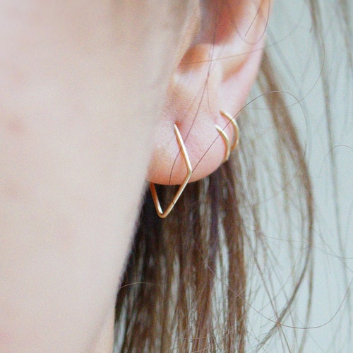 Gold Hoop Earrings Polygon Earring Small Hoophoneycomb - Etsy