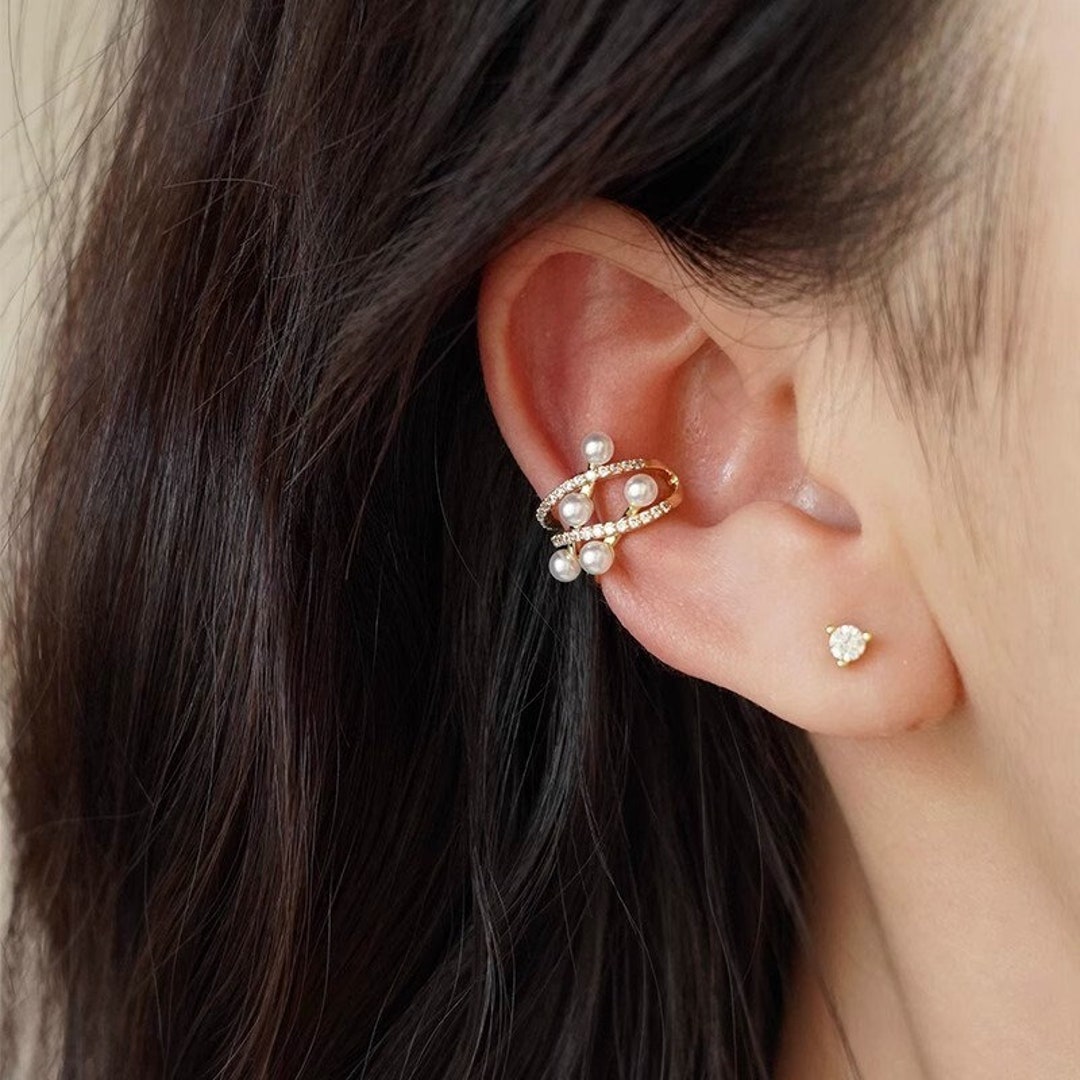 Pearl Conch Hoop Dainty Conch Ear Cuff Earrings Conch Earrings ...