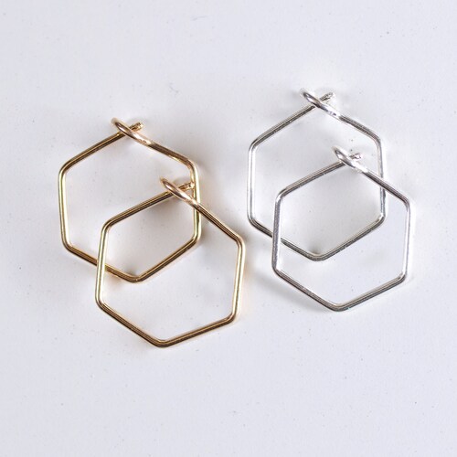 Gold Hoop Earrings Polygon Earring Small Hoophoneycomb - Etsy