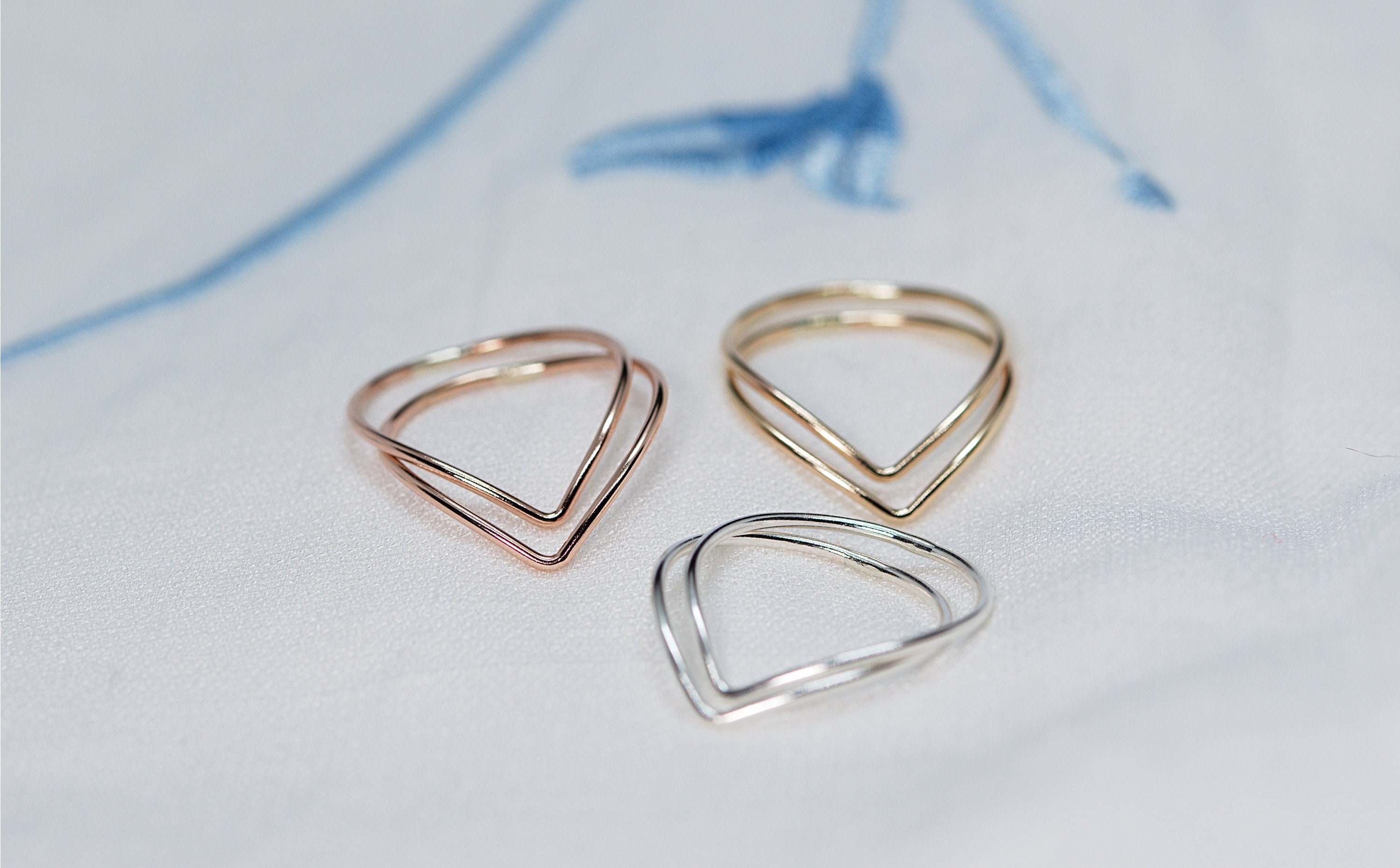 14K Gold V Ring / Gold Stacking Ring / Silver Double V Ring - Etsy