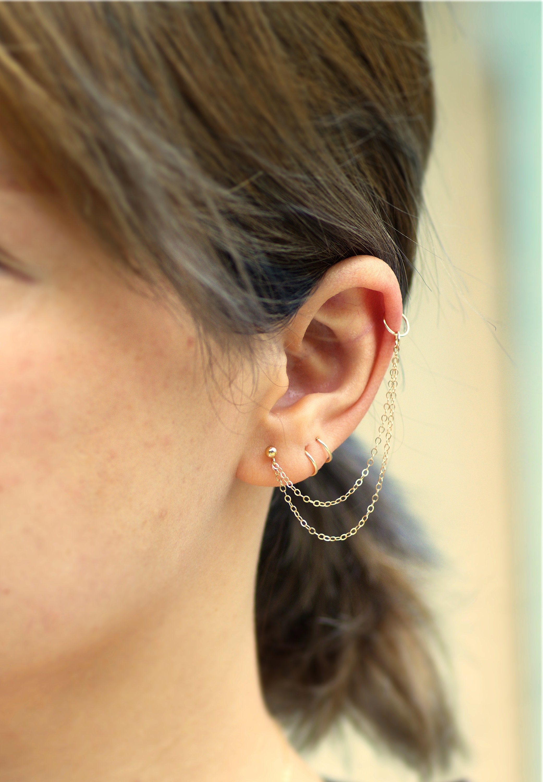 Helix Chain Earring Chain Ear Cuffs Chain Cuff Earring Yellow - Etsy