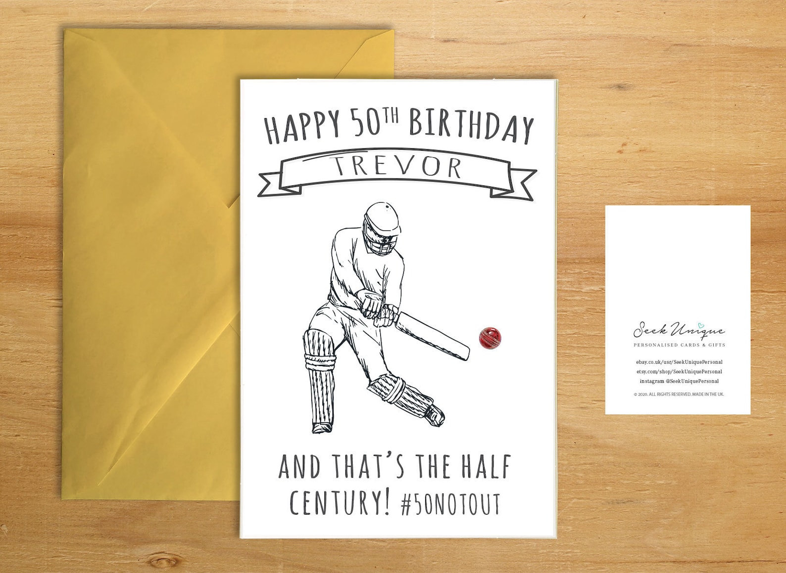 50th Fifty Birthday Personalised Cricket Card 50 Half Century Not Out ...