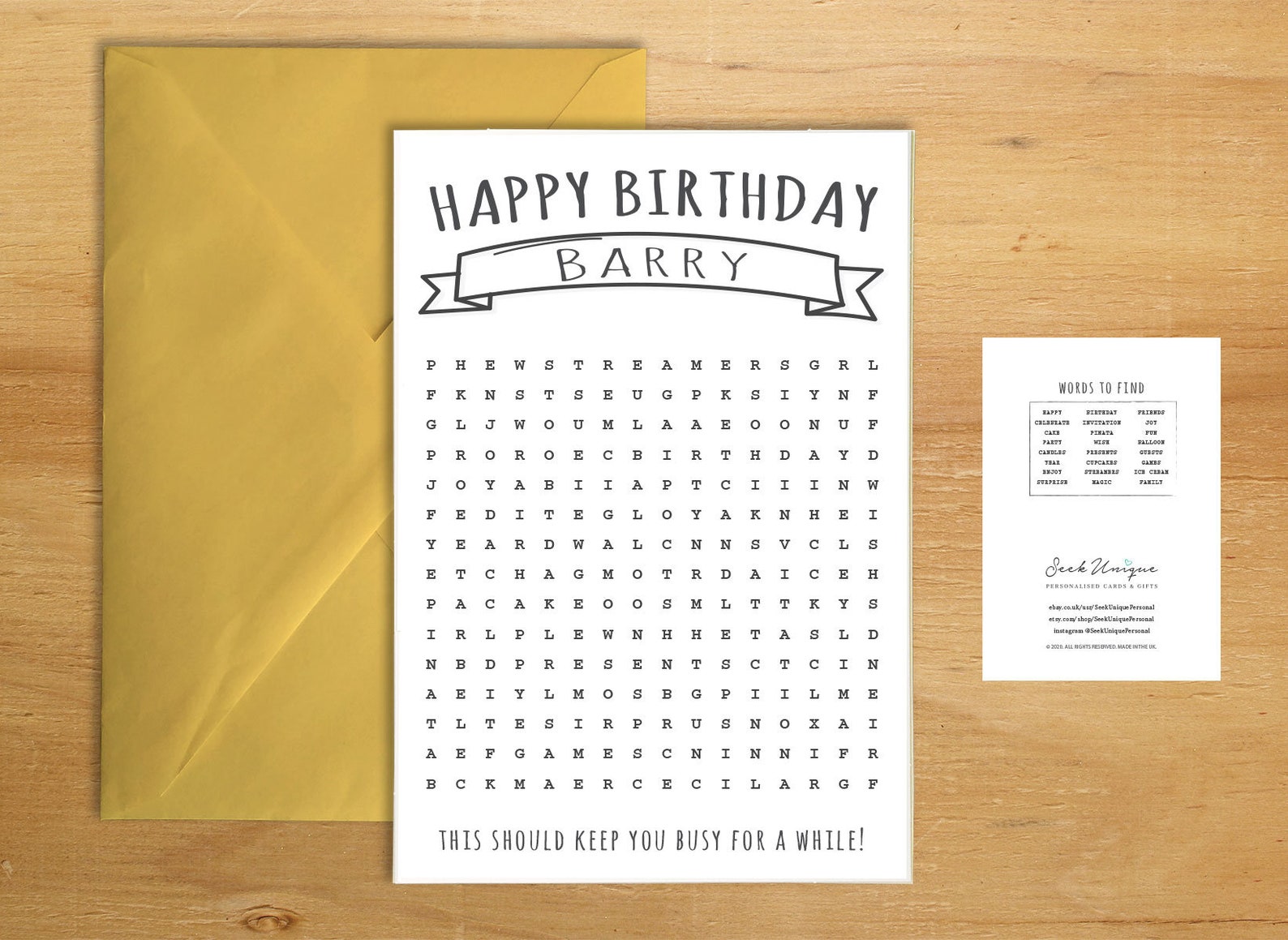 Personalised Word Search Birthday Greeting Card His Her Funny Etsy