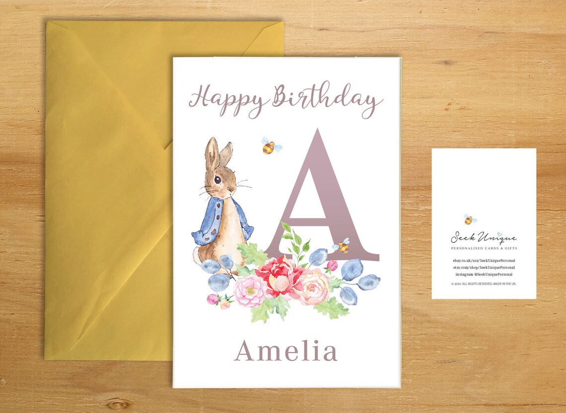Personalised Peter Rabbit Birthday Greeting Card Boy Girl Name - Etsy