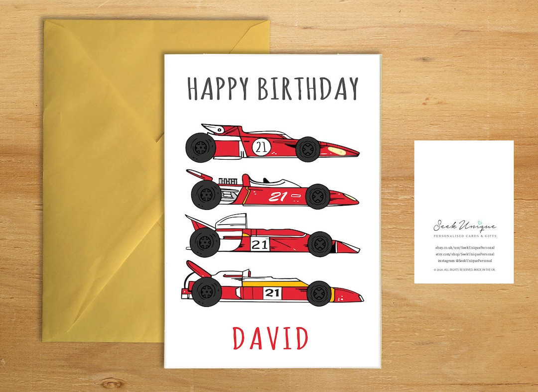 Personalised F1 Car Birthday Card Dad Brother Son Grandad Friend Him ...