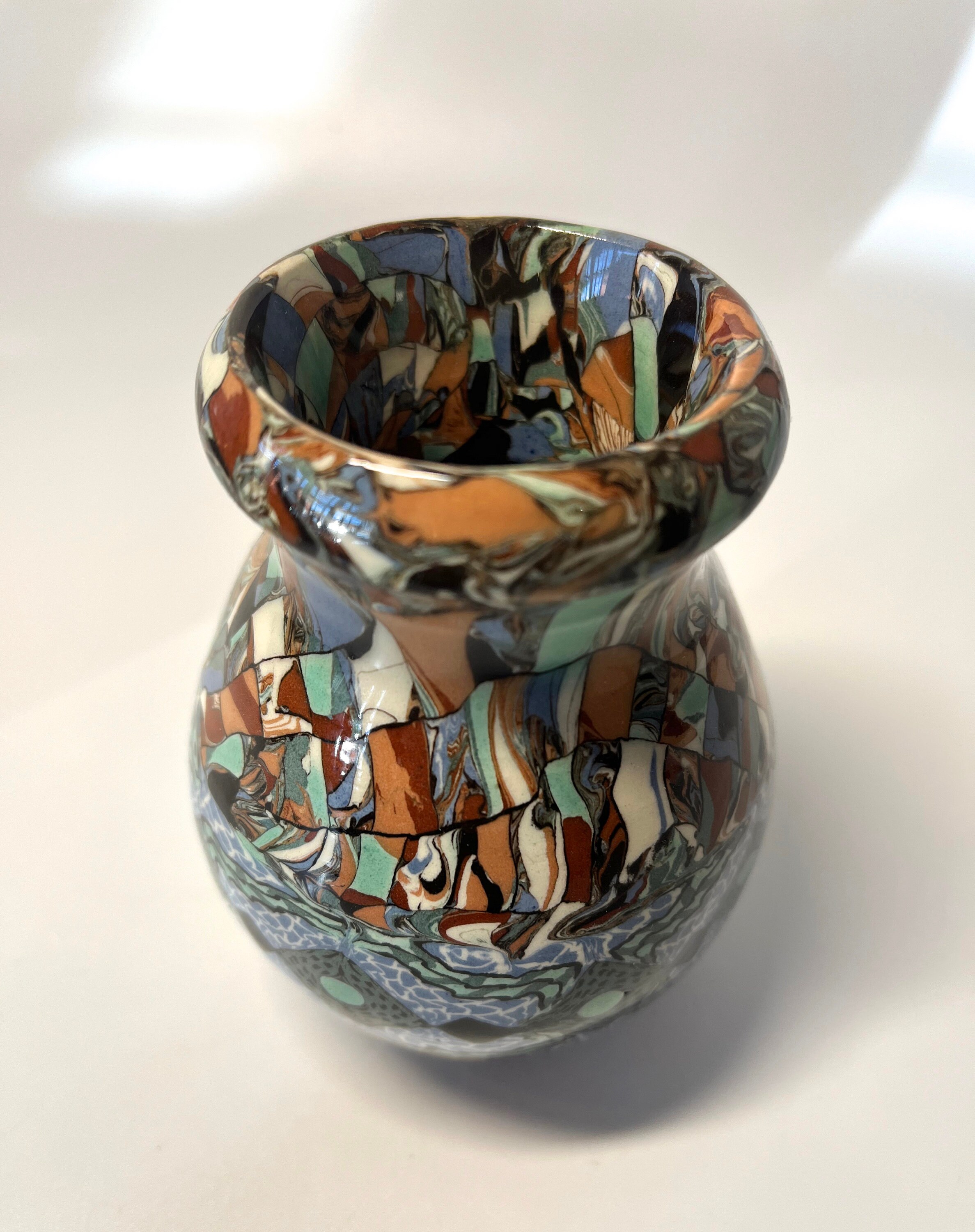 Jean Gerbino, Vallauris, France, Ceramic Mosaic Vase Diamond Jean Gerbino, Vallauris, France, Ceramic Mosaic Vase Diamond