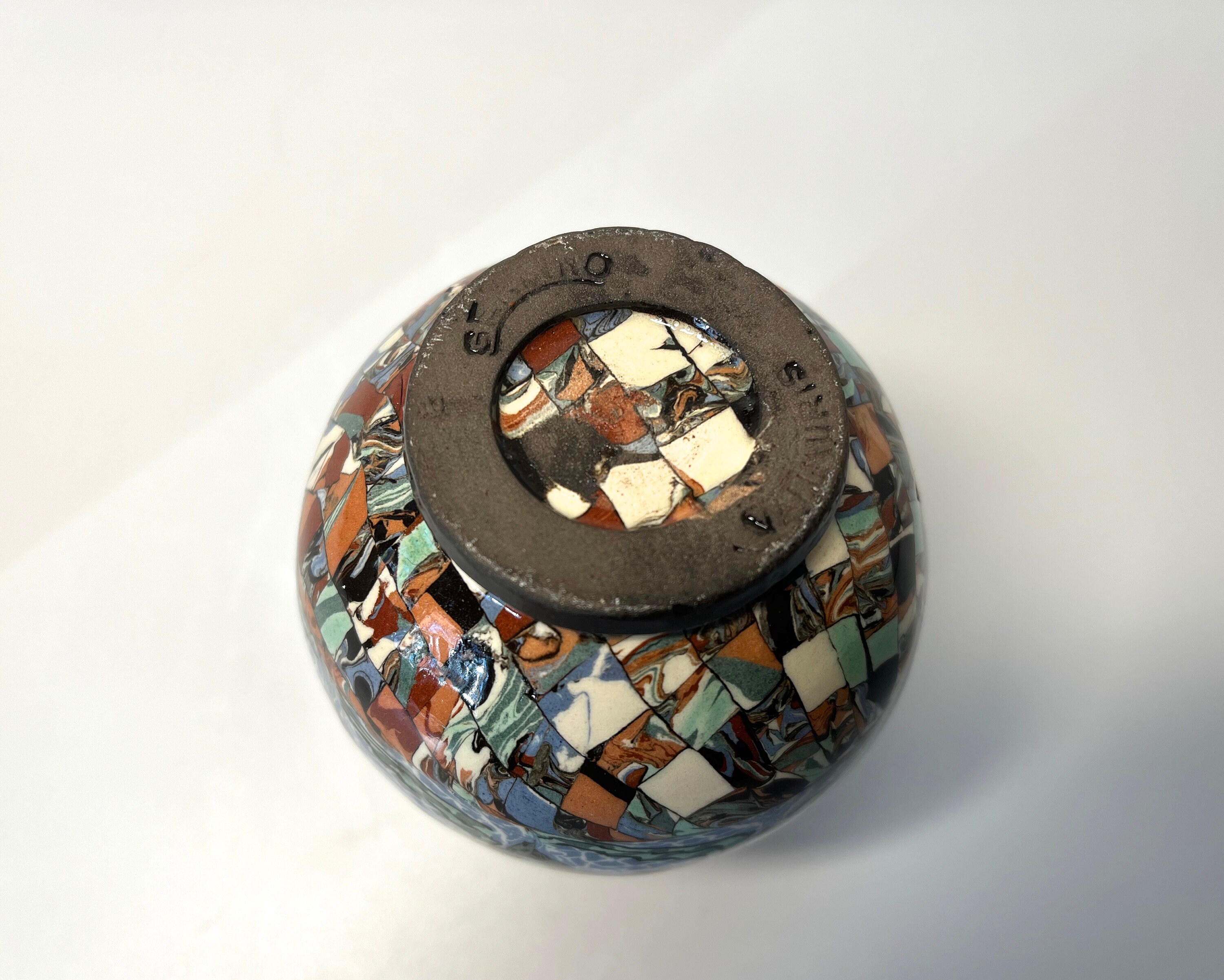 Jean Gerbino, Vallauris, France, Ceramic Mosaic Vase Diamond Jean Gerbino, Vallauris, France, Ceramic Mosaic Vase Diamond