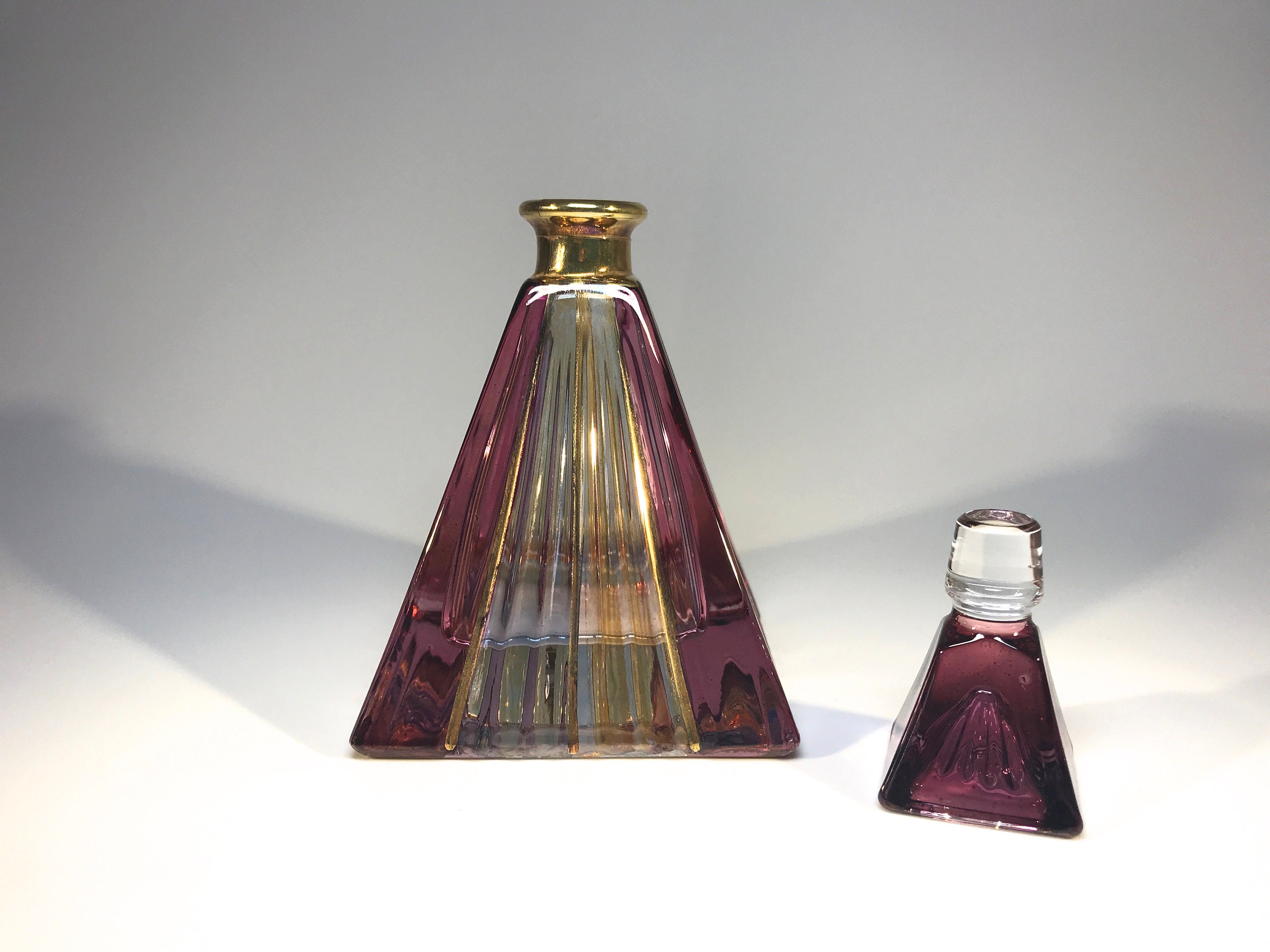 Vintage Murano Hand-Painted 24k Gold Amethyst And Honey Pyramid Glass ...