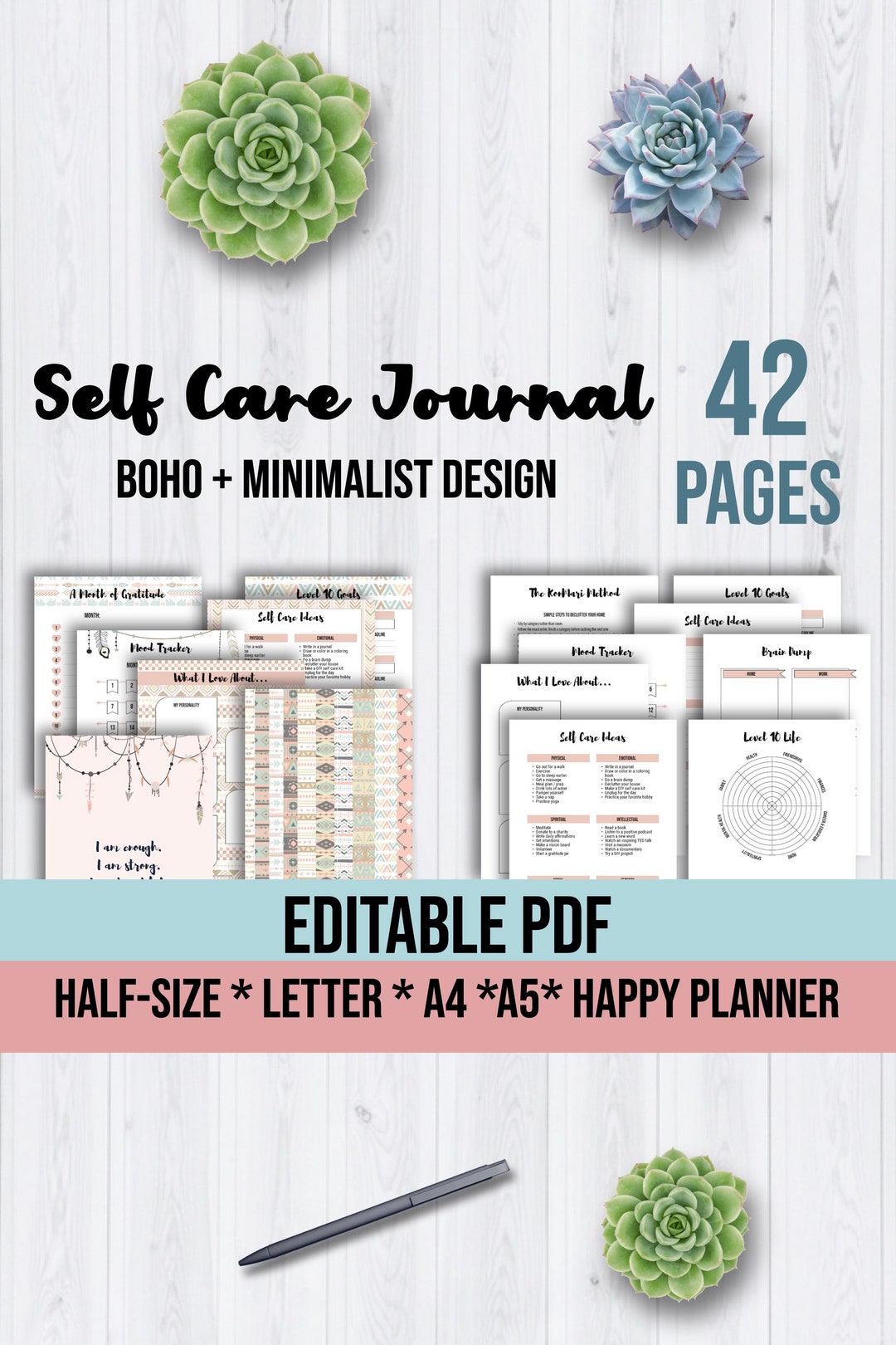 Printable Self Care Journal | Printable Wellness Planner | Printable ...
