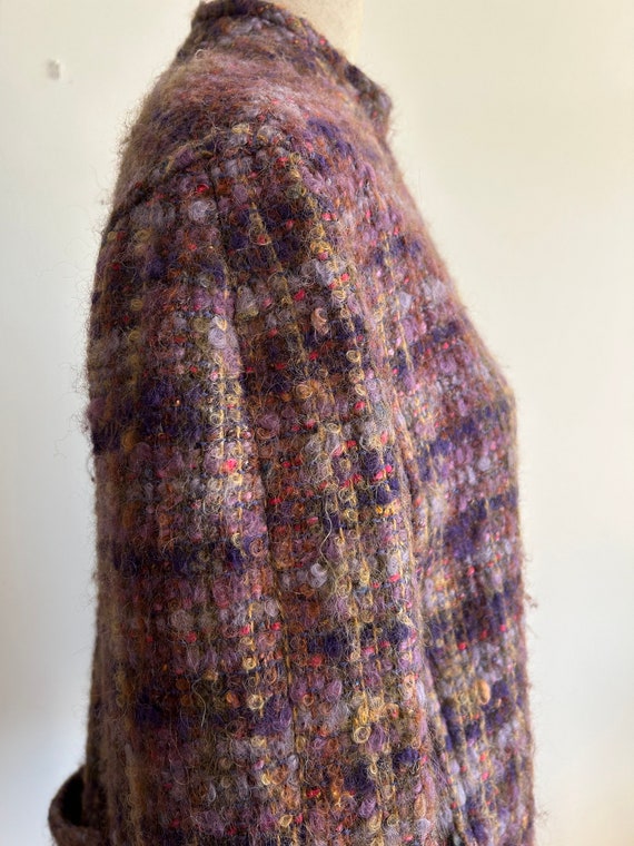 1960s Purple Cropped Tweed Jacket, Wool Oversize Chec… - Gem