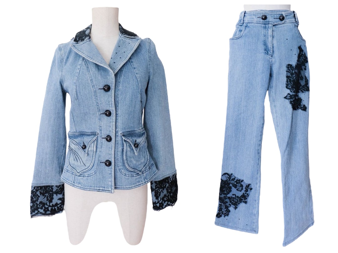 Y2K Denim Set Pants and Jacket, Vintage Full Denim Jean Ensemble, Size ...