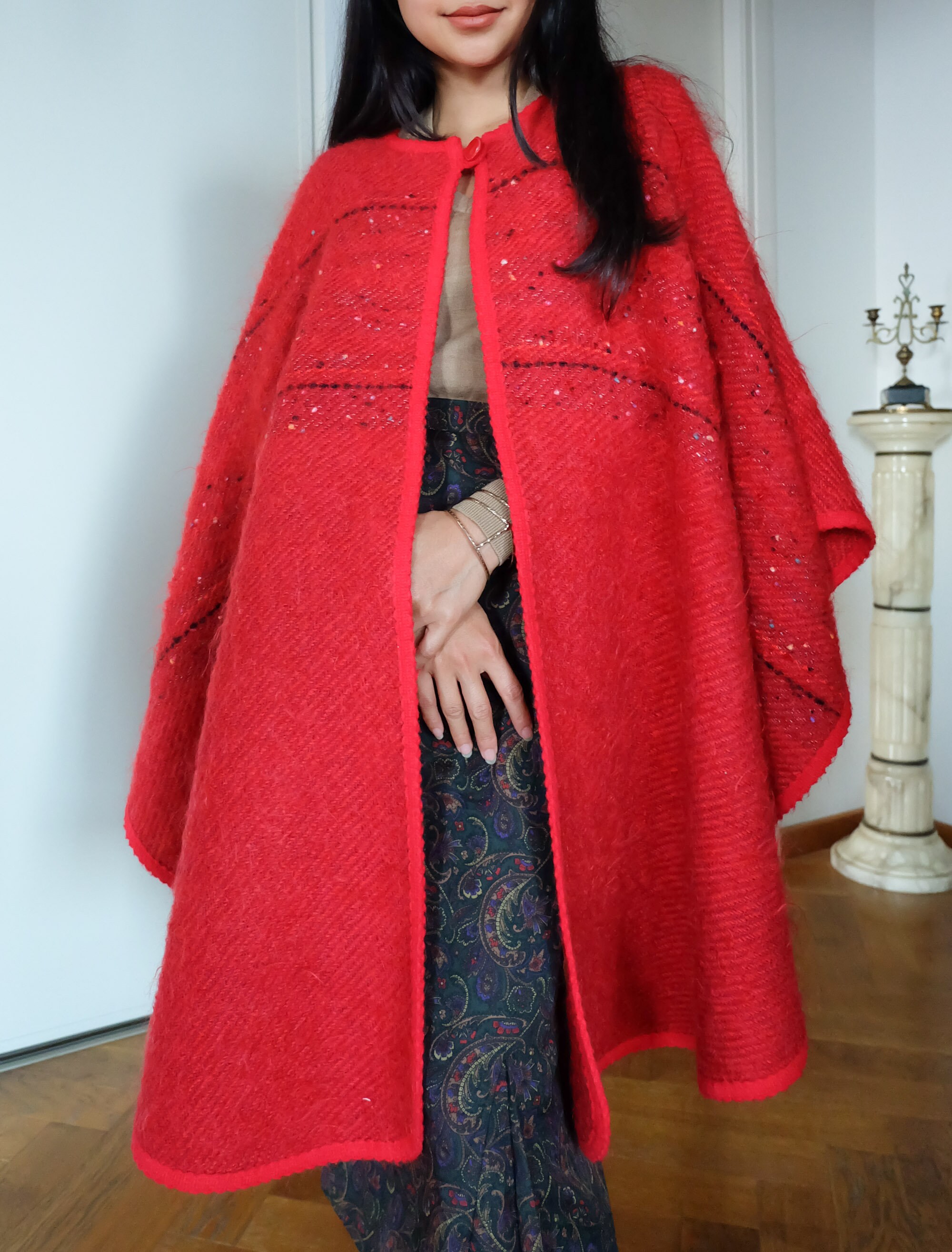 1960s Red Mohair Cape, Fall Winter Cape Coat, Red Cottagecore Cape - Etsy