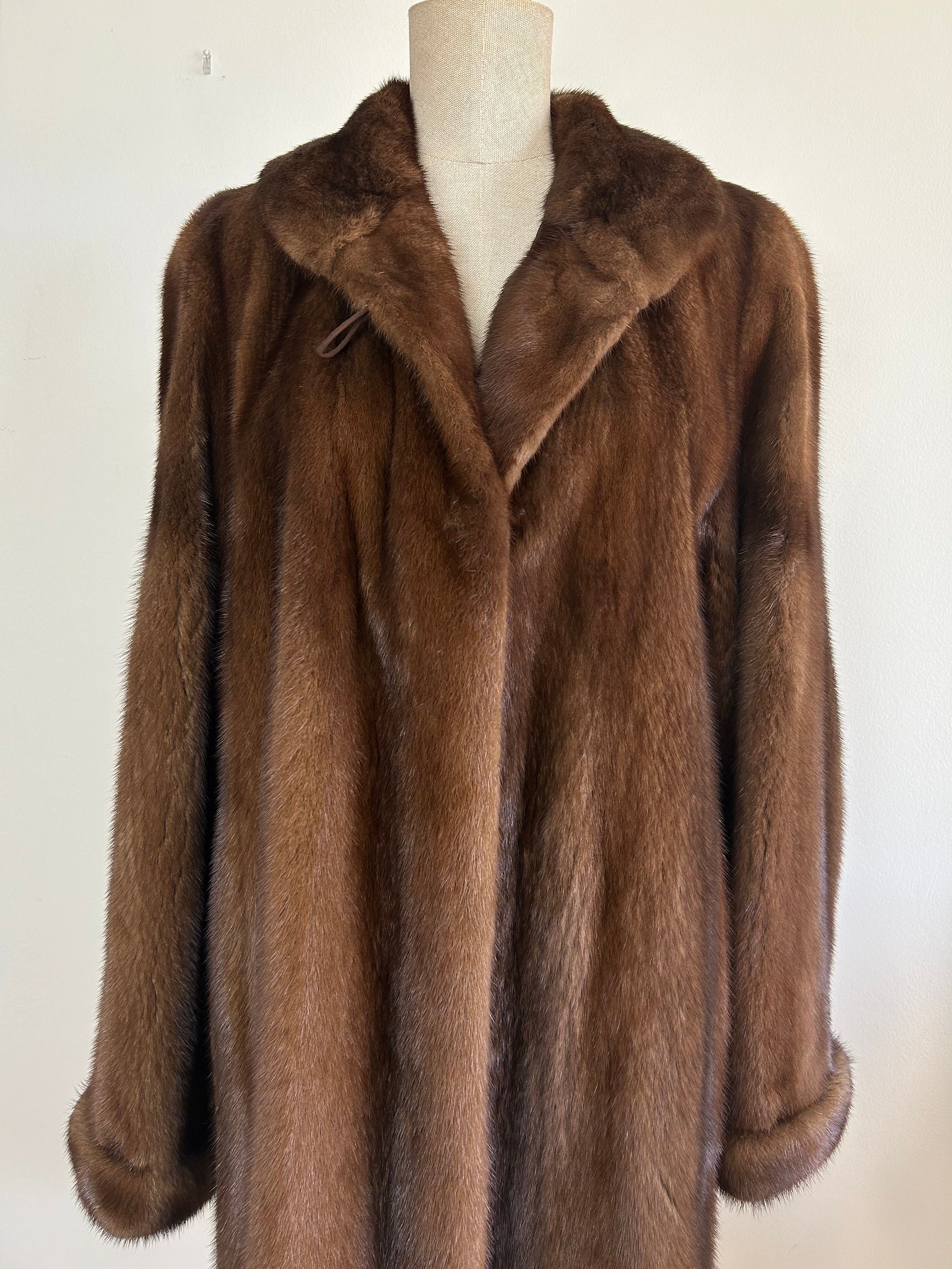 Brown Real Mink Fur Long Winter Coat, Vintage Authentic Mink Fur Coat ...