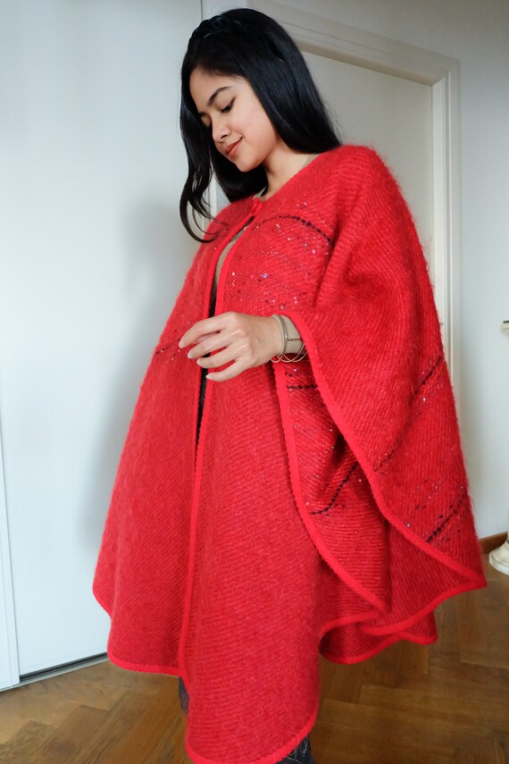 1960s Red Mohair Cape, Fall Winter Cape Coat, Red Cot… - Gem