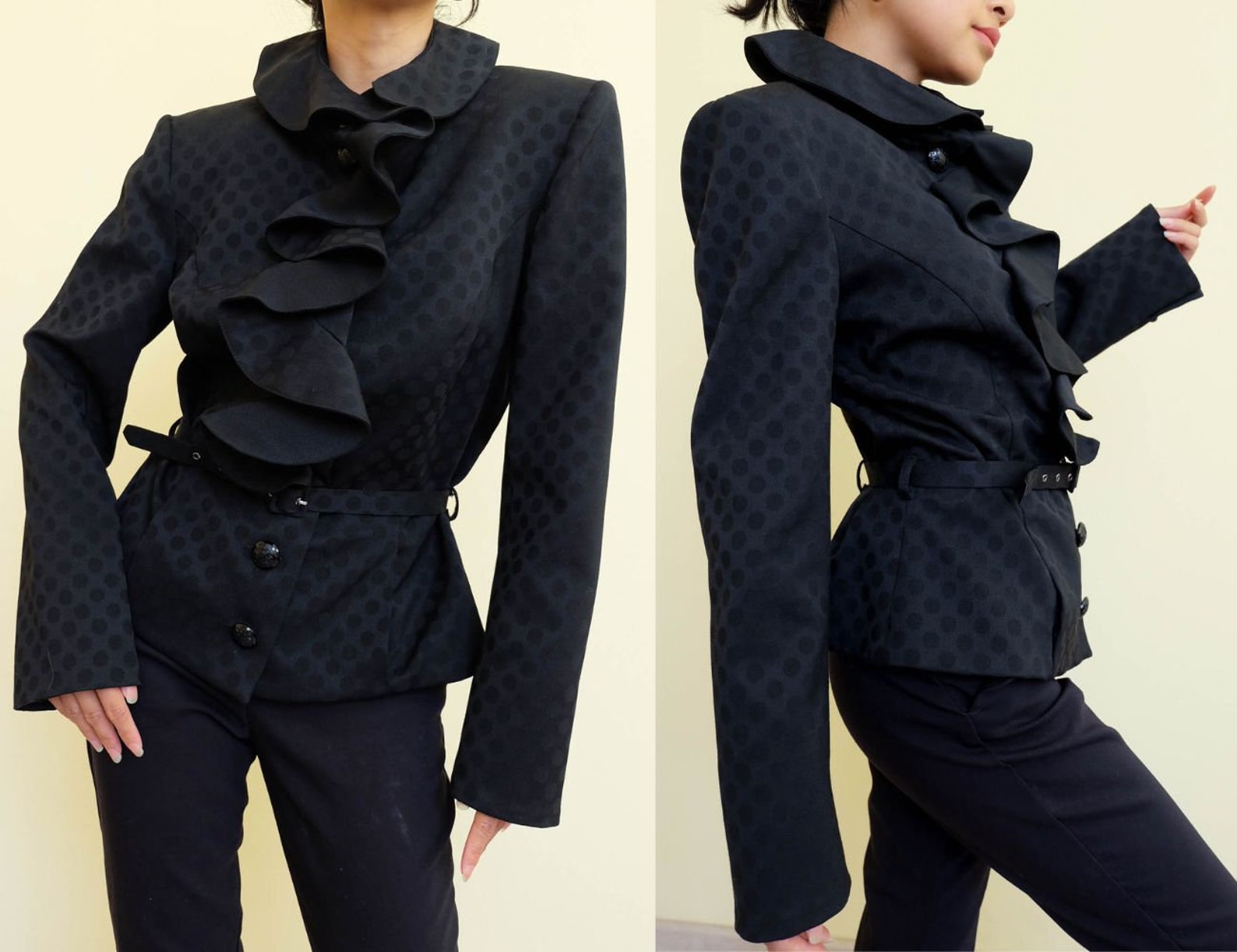 Black Ruffle Collar Blouse, Dramatic Black Blouse Size XS to SMALL - Etsy