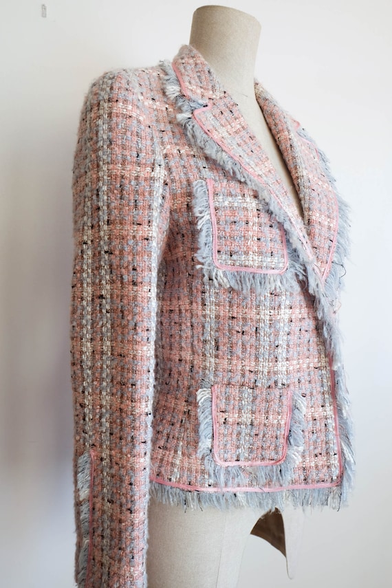 Vintage pastel pink tweed blazer, Classic fitted twee… - Gem
