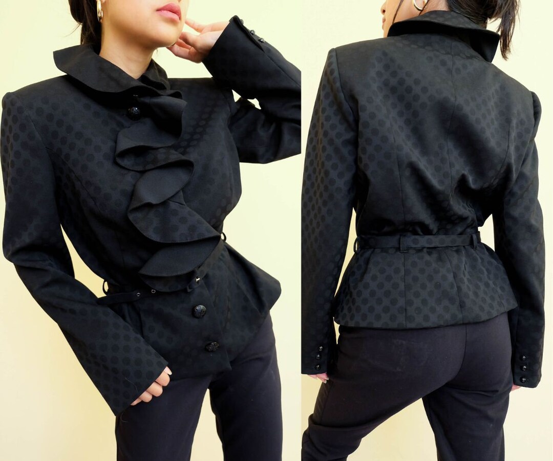 Black Ruffle Collar Blouse, Dramatic Black Blouse Size XS to SMALL - Etsy