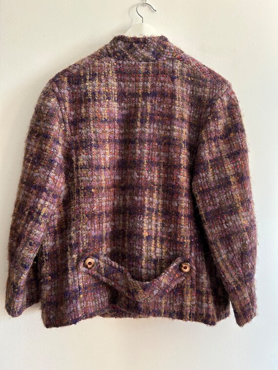 1960s Purple Cropped Tweed Jacket, Wool Oversize Chec… - Gem