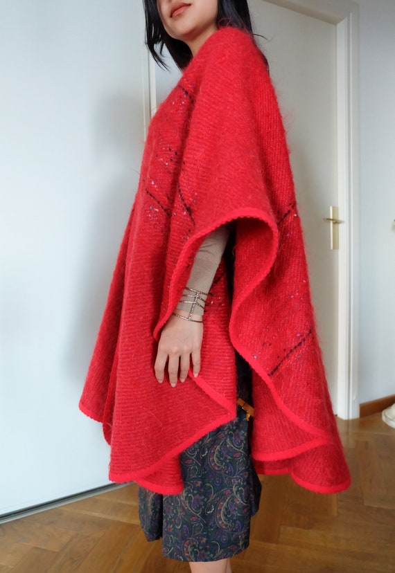 1960s Red Mohair Cape, Fall Winter Cape Coat, Red Cot… - Gem