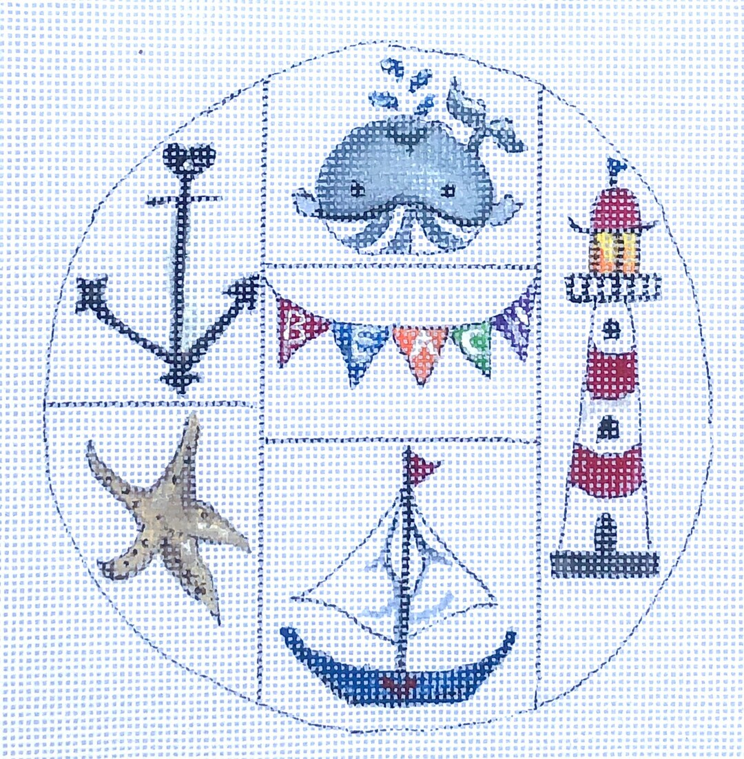 Handpainted Needlepoint Canvas Ocean Sampler Ornament by Tracy Dau ...