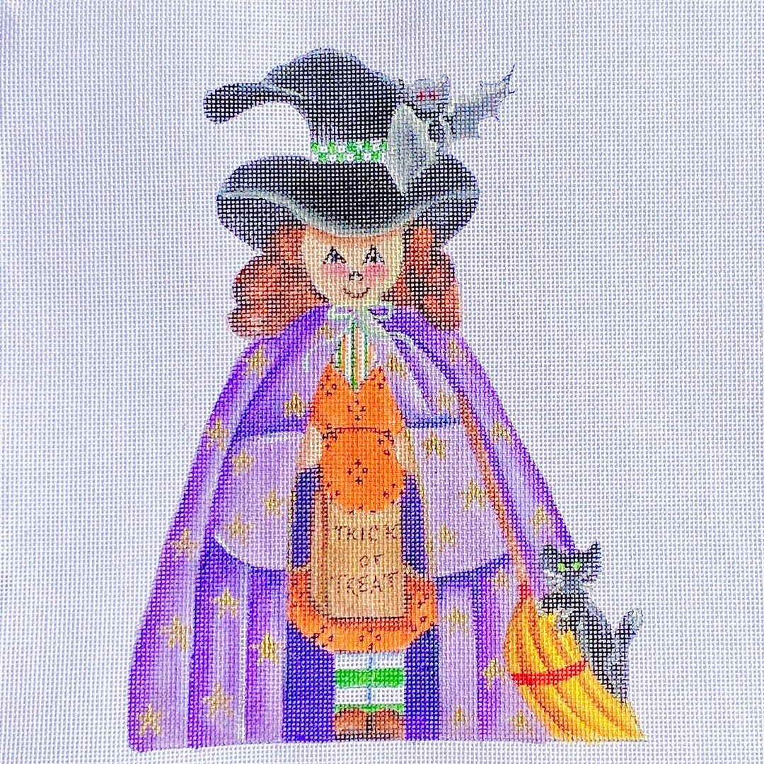 Hand Painted Needlepoint Canvas - Little Miss Magic Witch by Tracy Dau ...