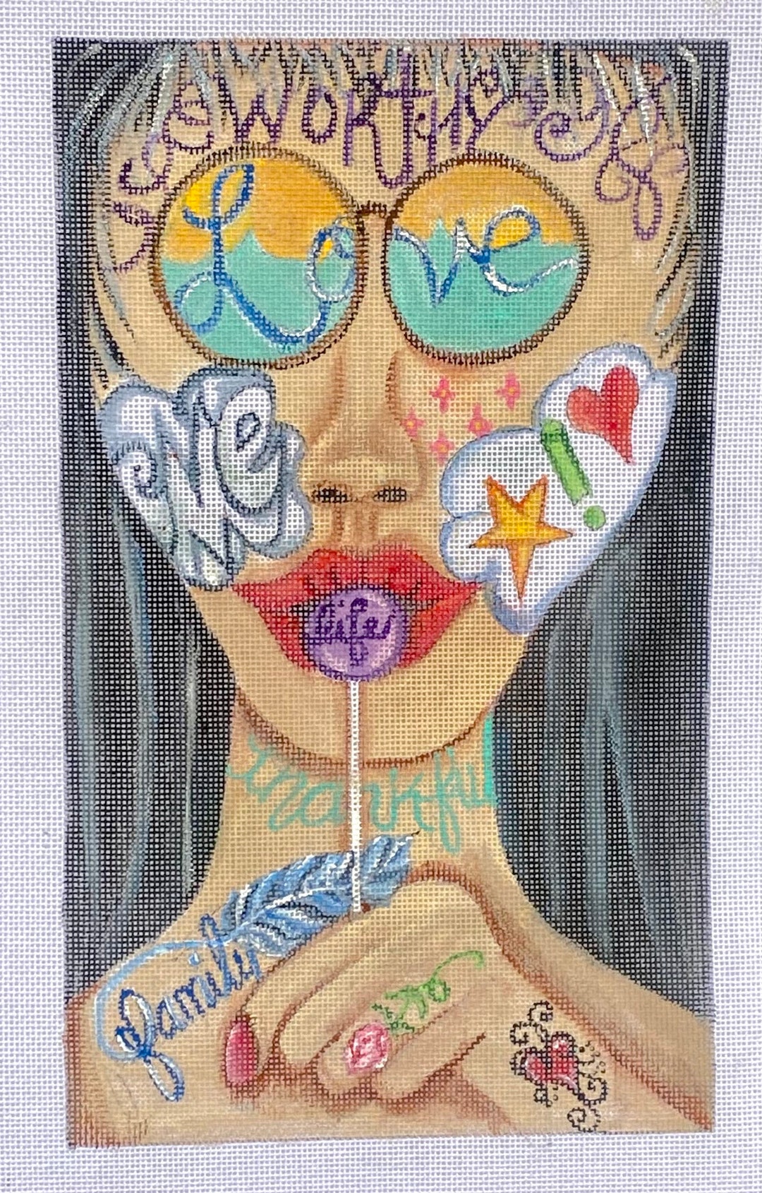 Handpainted Needlepoint Canvas - Skin Deep - Words of Affirmation by ...