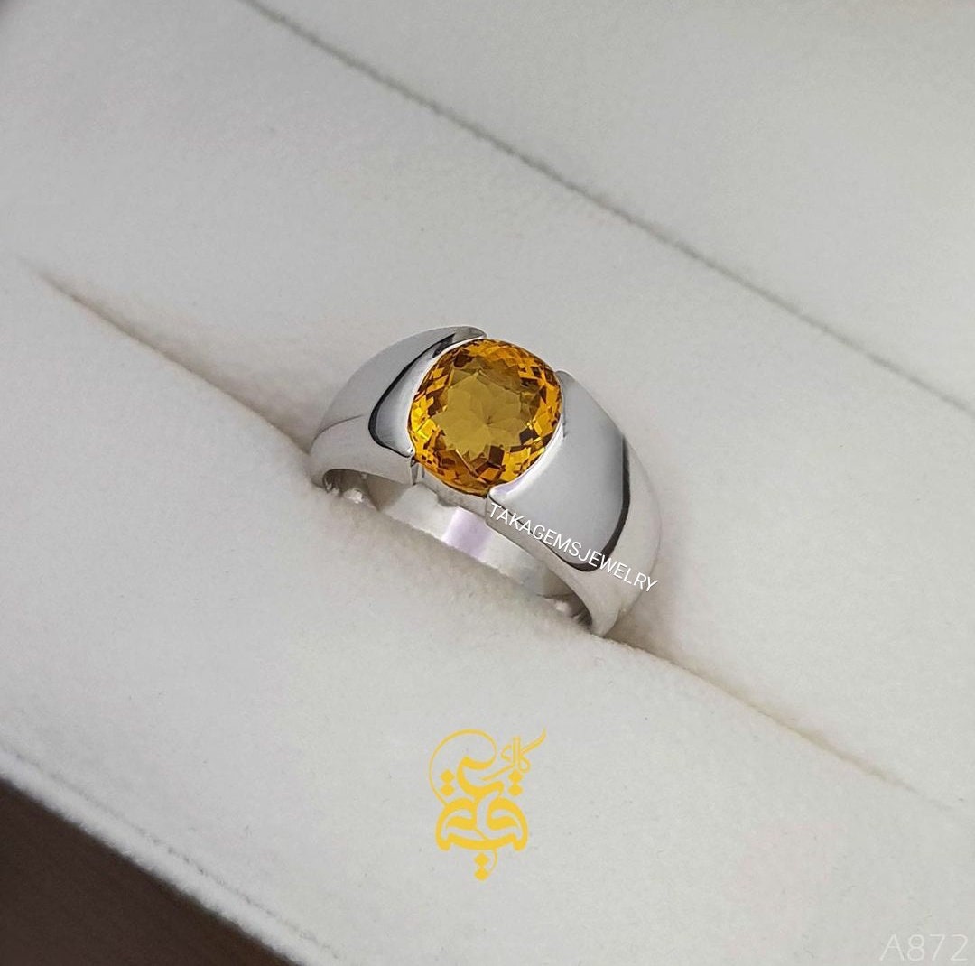 Natural Citrine Men's Silver Ring 925 Sterling Silver | Etsy
