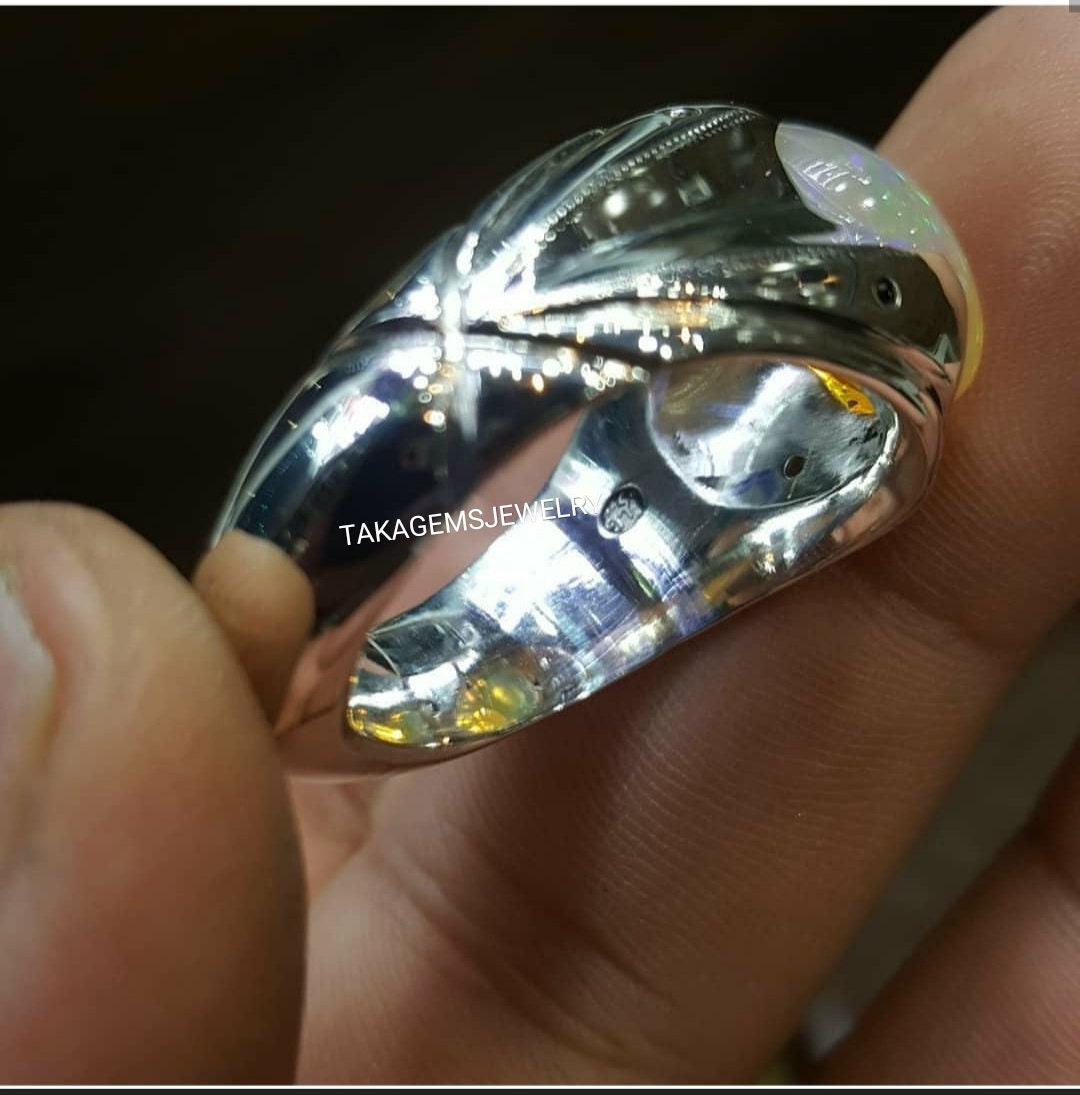 Opal silver ring 925 Sterling Silver Ring Opal Cabochon | Etsy