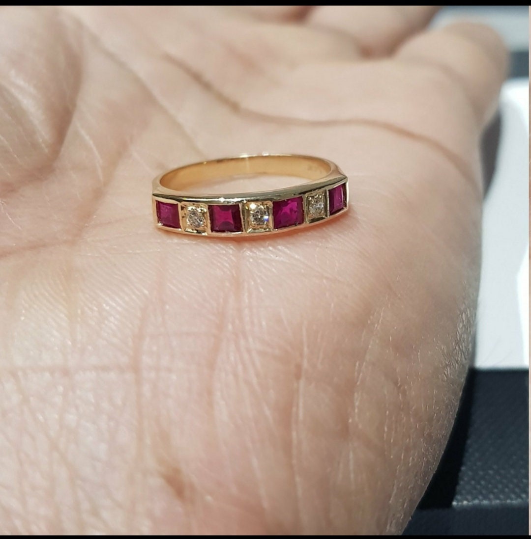 Natural Ruby Square Ring Ruby Gold Plated Ring Ruby Etsy Uk