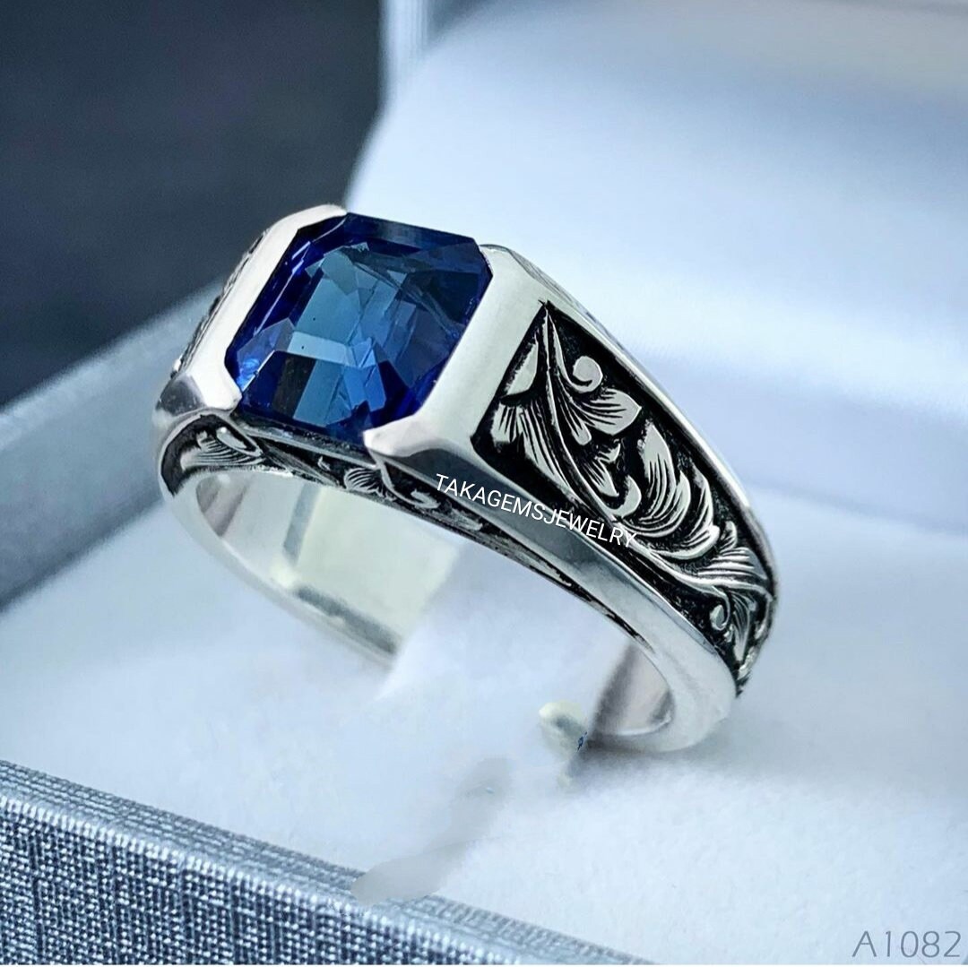 London Blue Topaz Silver Mens Ring, 925 Sterling Silver Ring, December ...