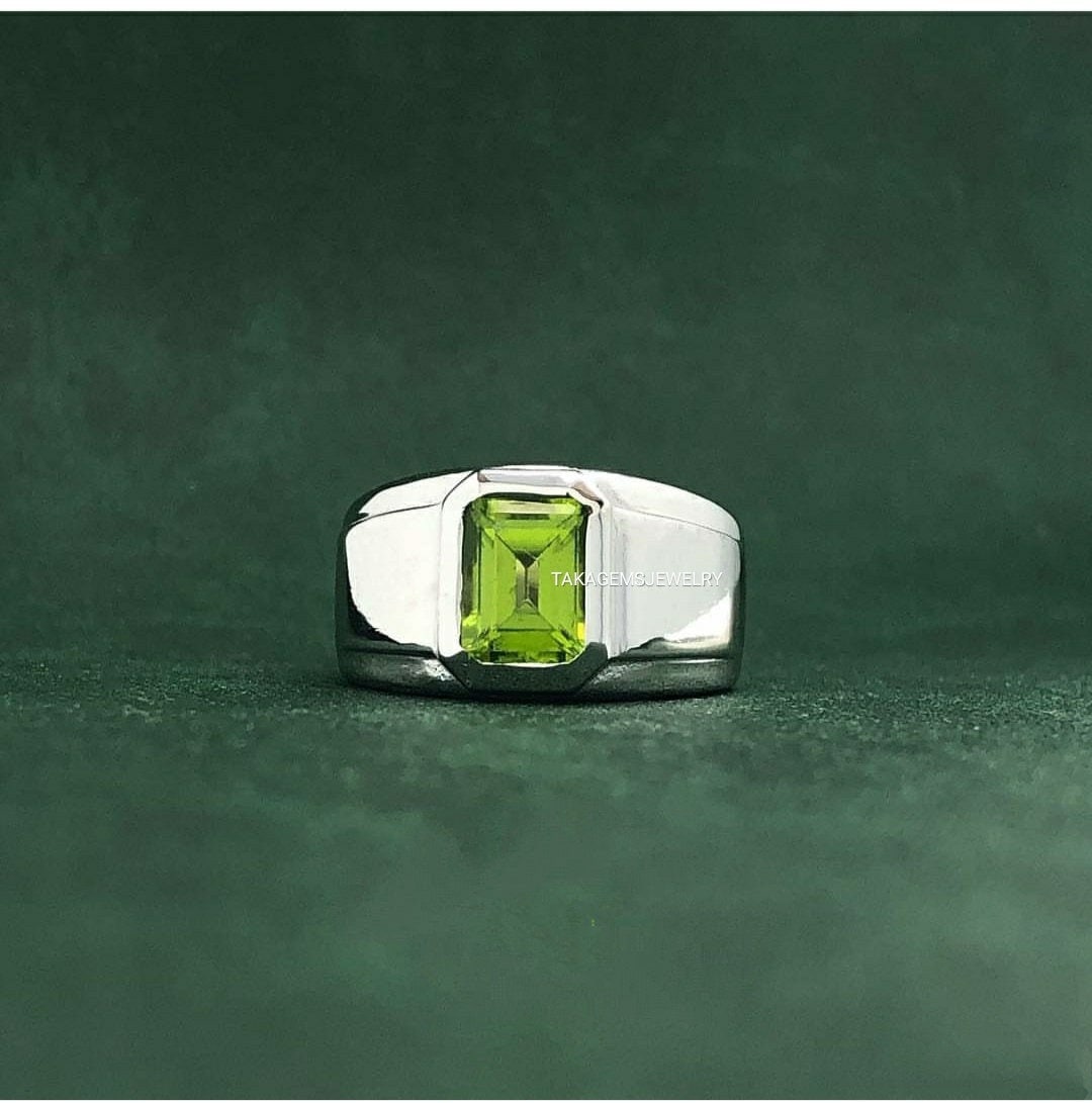 Peridot Silver Mens Ring / 925 Sterling Silver Ring /wedding Ring ...