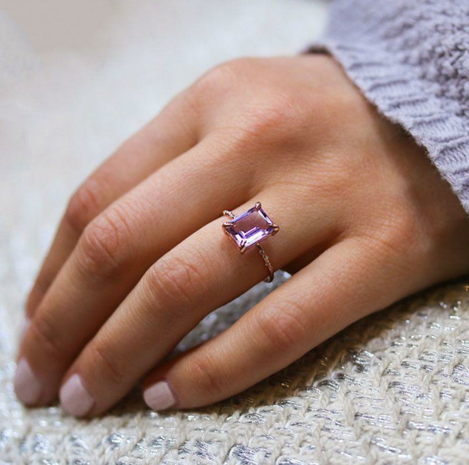 Amethyst Cz Silver Ring 925 Sterling Silver Rose Gold Plated | Etsy