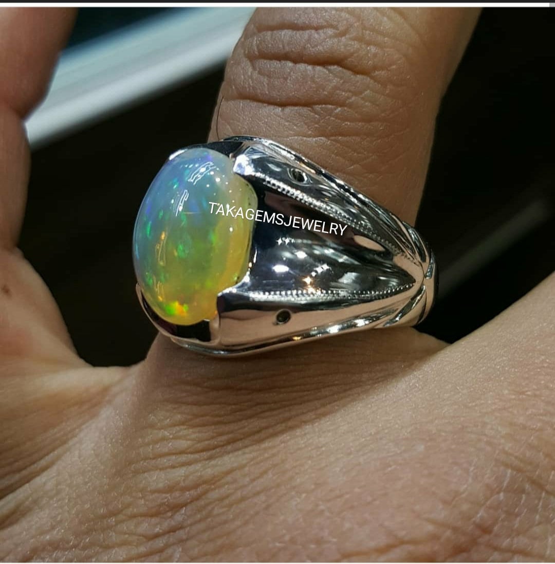 Opal silver ring 925 Sterling Silver Ring Opal Cabochon | Etsy