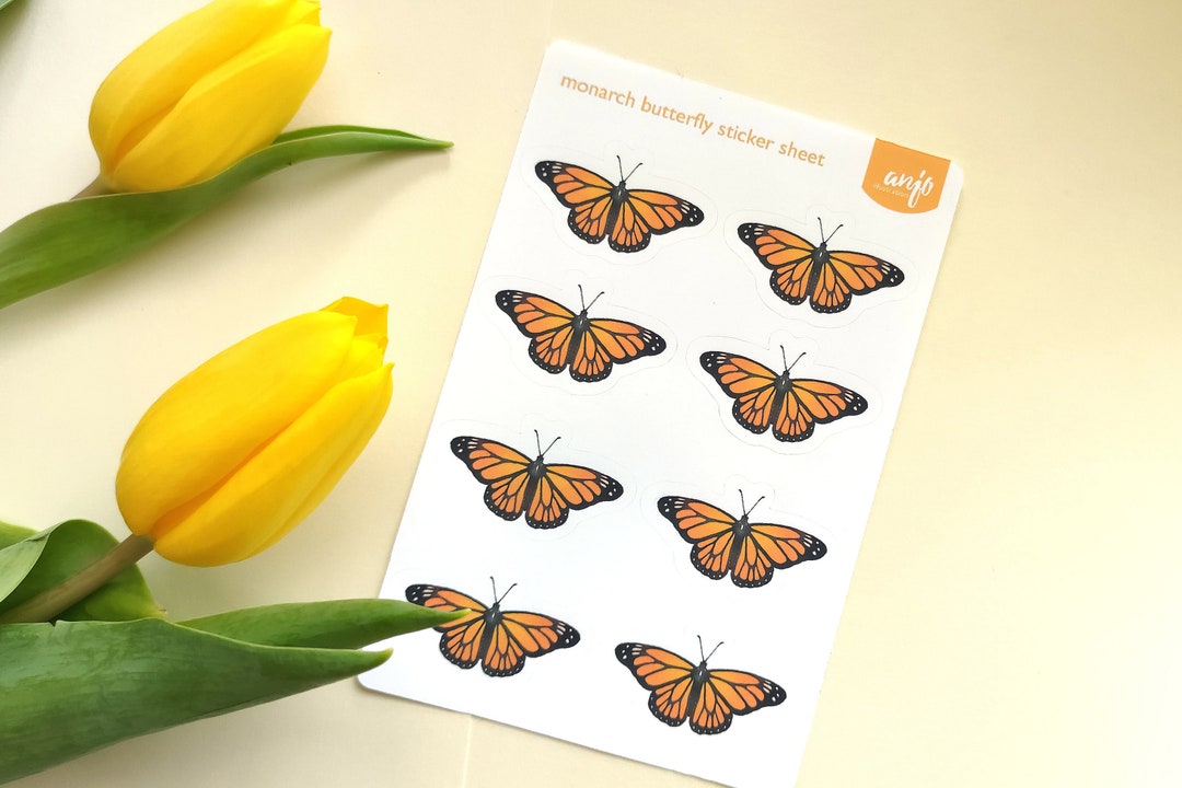 Monarch butterfly as sticker sheet,orange butterfly sticker sheet with ...