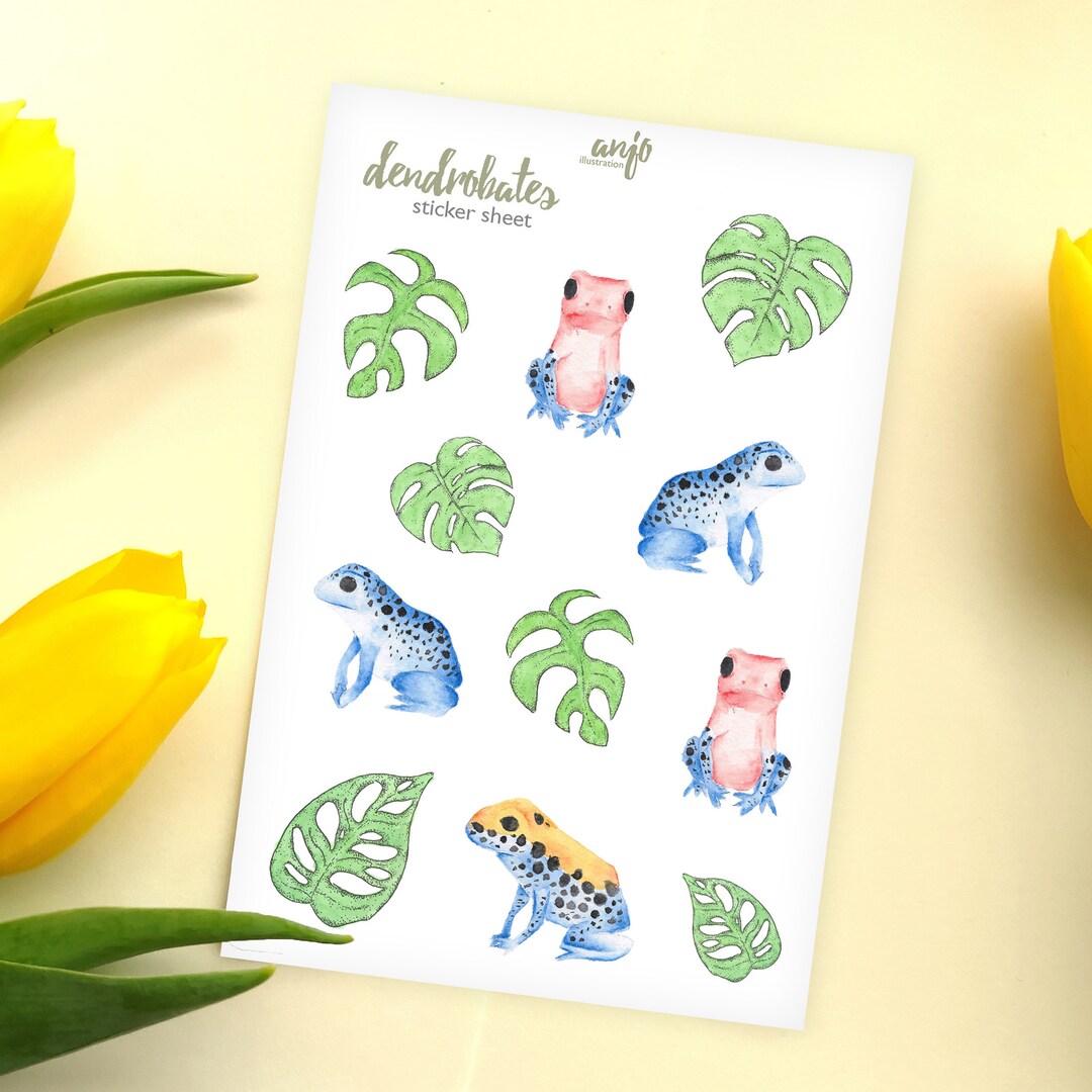 Dendrobates Sticker Sheet, Posion Dart Frog, Cute Small Frog Sticker ...