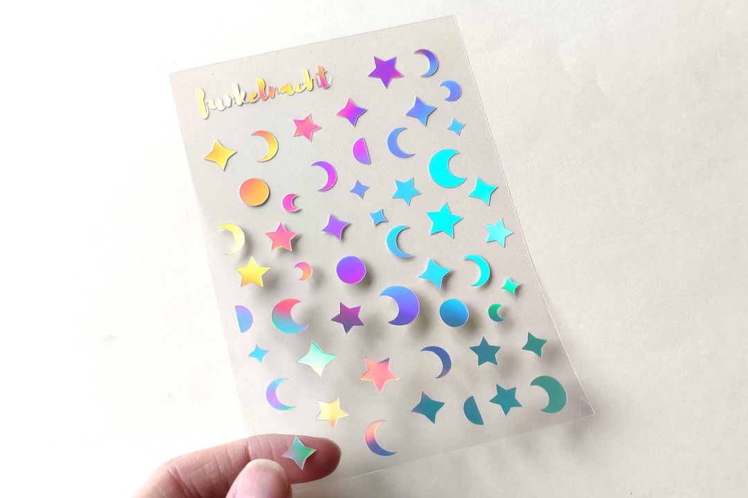 Holographic Moon and Stars Sticker Sheet - Sparkling Moon & Stars Holo ...