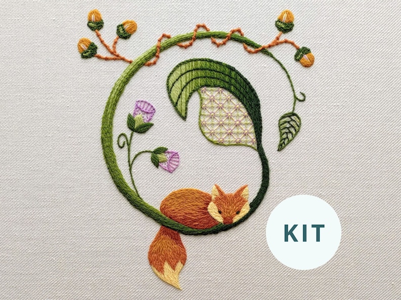 Fox Crewelwork Embroidery Kit Fox Thread Painting Embroidery - Etsy