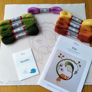 Fox Crewelwork Embroidery Kit, Fox Thread Painting Embroidery Kit and ...