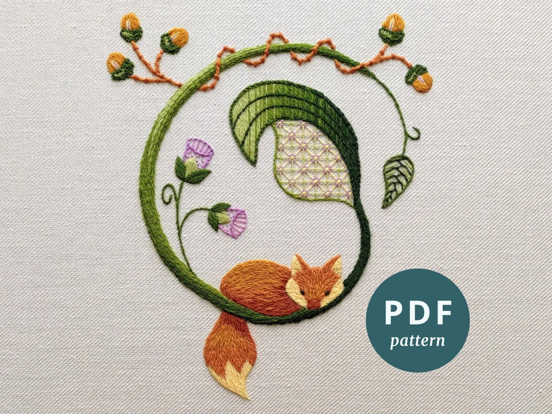 Fox Crewel Embroidery PDF Pattern, Embroidery Pattern Digital Download, Elara Embroidery ...