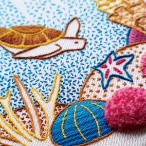 Turtle and Coral Crewel Embroidery PDF Pattern, Modern Embroidery ...