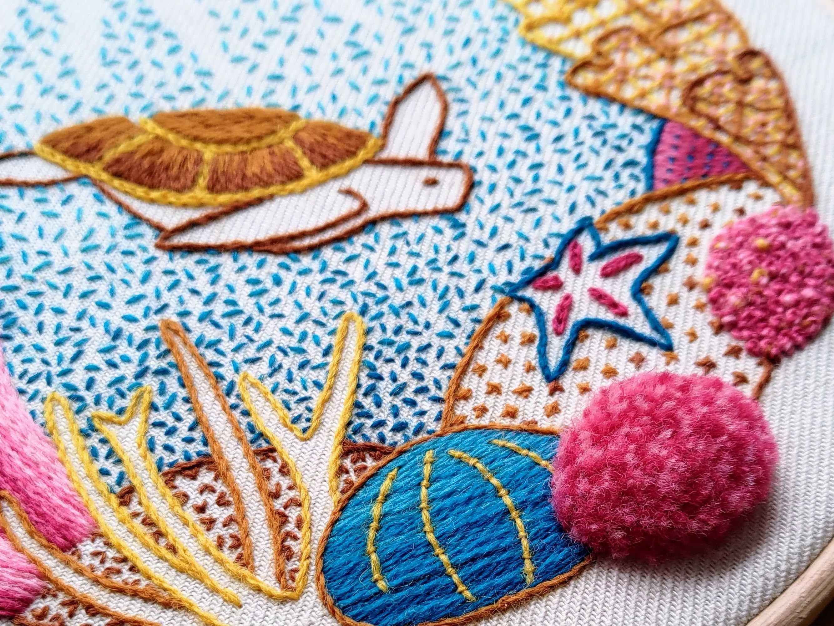 Turtle and Coral Crewel Embroidery PDF Pattern, Modern Embroidery ...