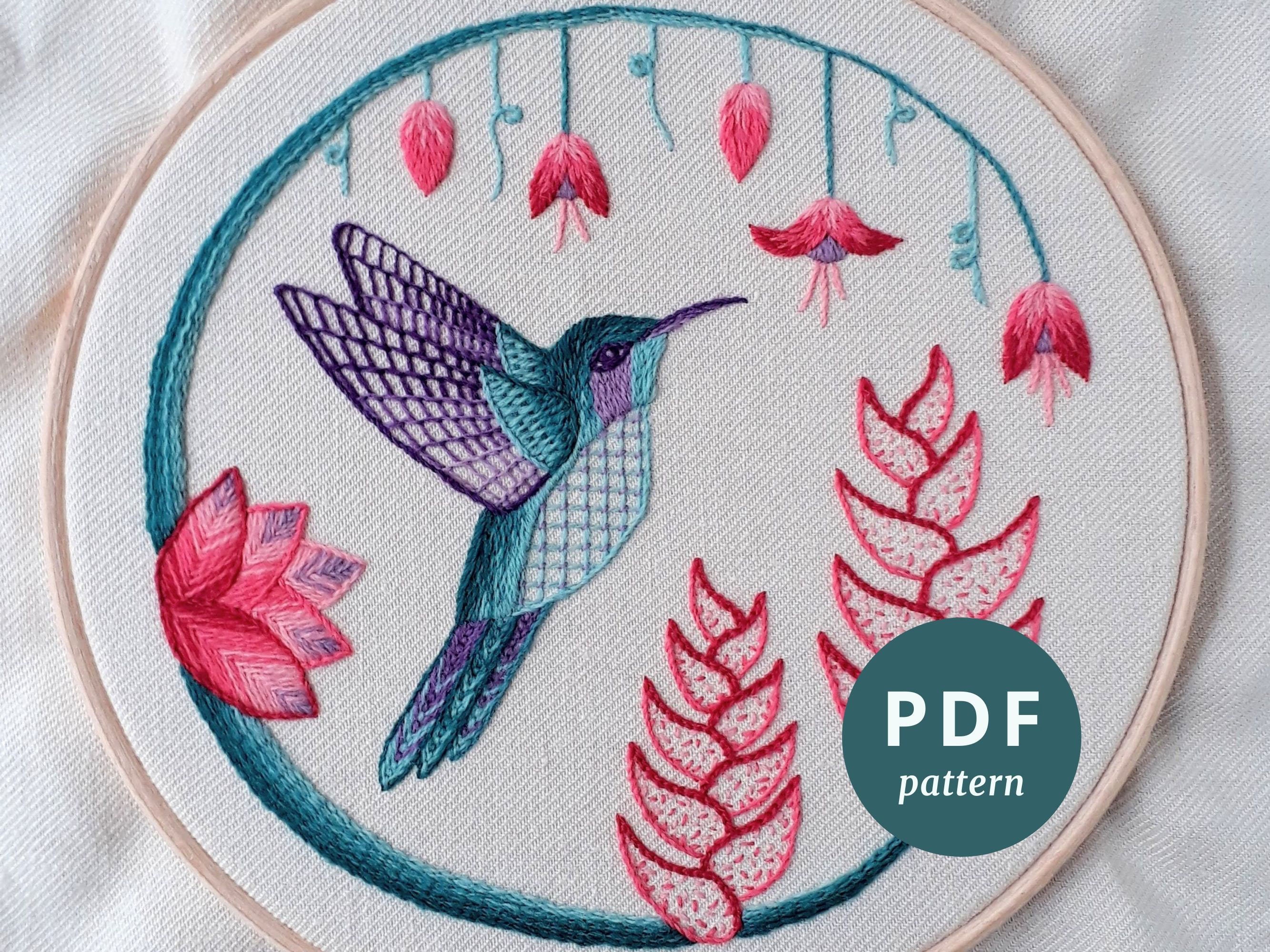 Hummingbird Crewel Embroidery PDF Pattern Colourful Diy Hoop | Etsy