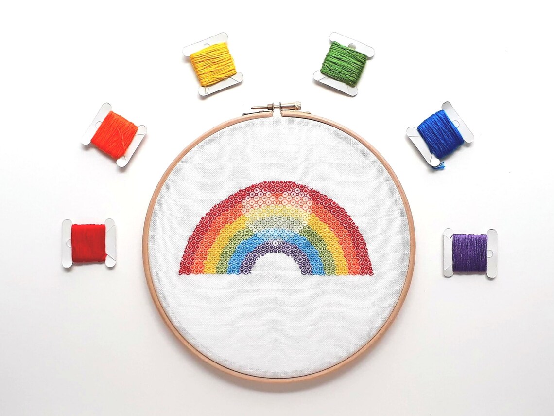 Blackwork Rainbow Embroidery PDF Pattern Rainbow Heart DIY | Etsy