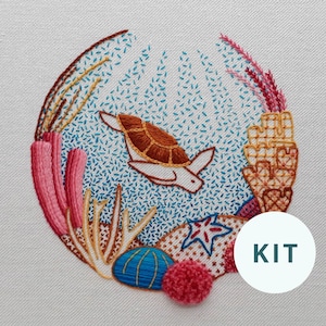 Turtle and Coral Reef Crewelwork Embroidery Kit, Turtle Embroidery Kit ...