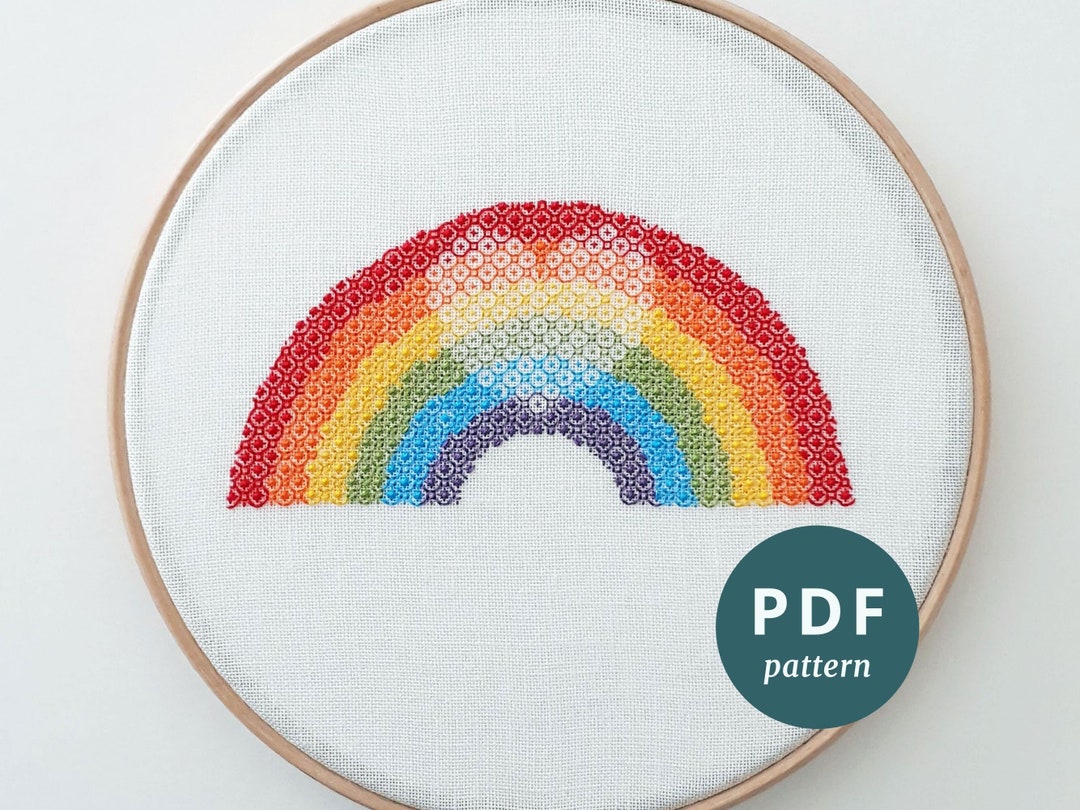 Blackwork Rainbow Embroidery PDF Pattern, Rainbow Heart DIY Hoop Art ...