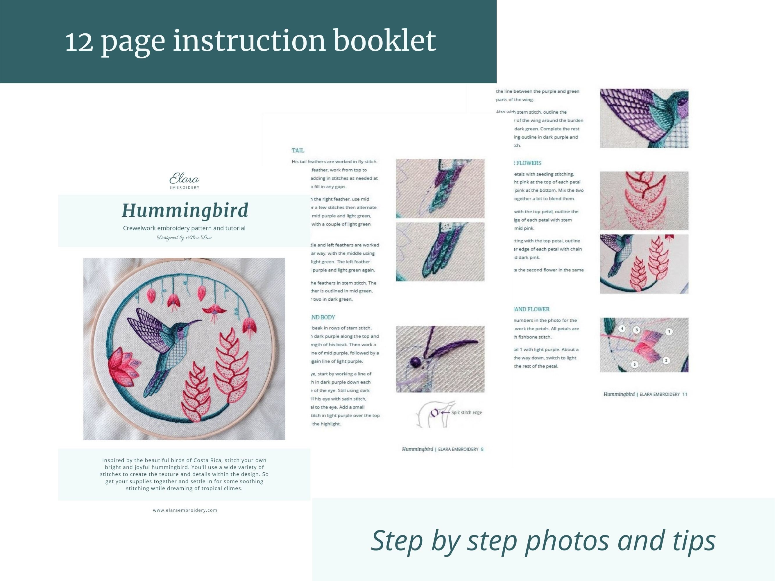 Hummingbird Crewel Embroidery PDF Pattern Colourful Diy Hoop - Etsy