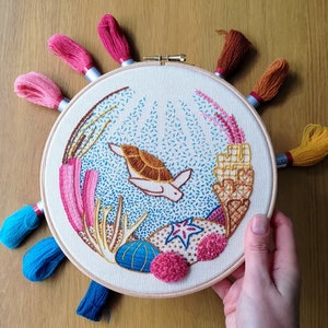 Turtle and Coral Reef Crewelwork Embroidery Kit, Turtle Embroidery Kit ...