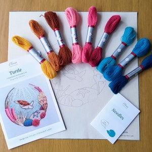 Turtle and Coral Reef Crewelwork Embroidery Kit, Turtle Embroidery Kit ...