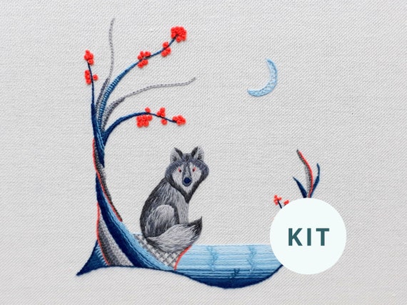 Wolf Crewelwork Embroidery Kit Wolf Silk Shading Embroidery | Etsy
